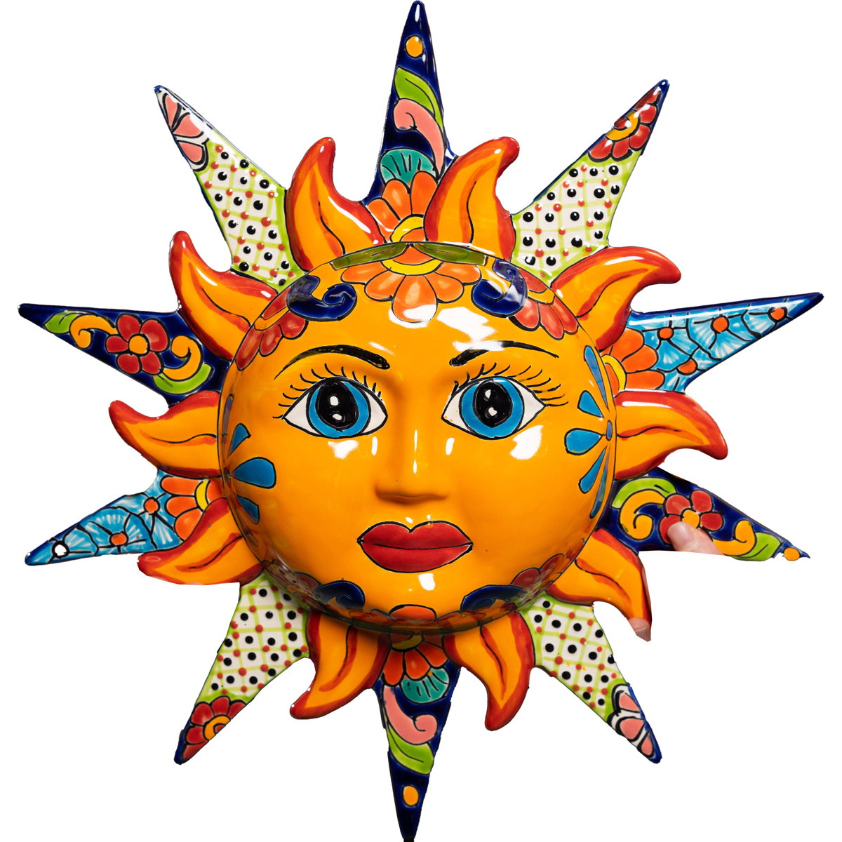 Bungalow Rose Devyne Mexican Talavera Pottery Sun Wall Art Indoor Outdoor Garden Art | Wayfair